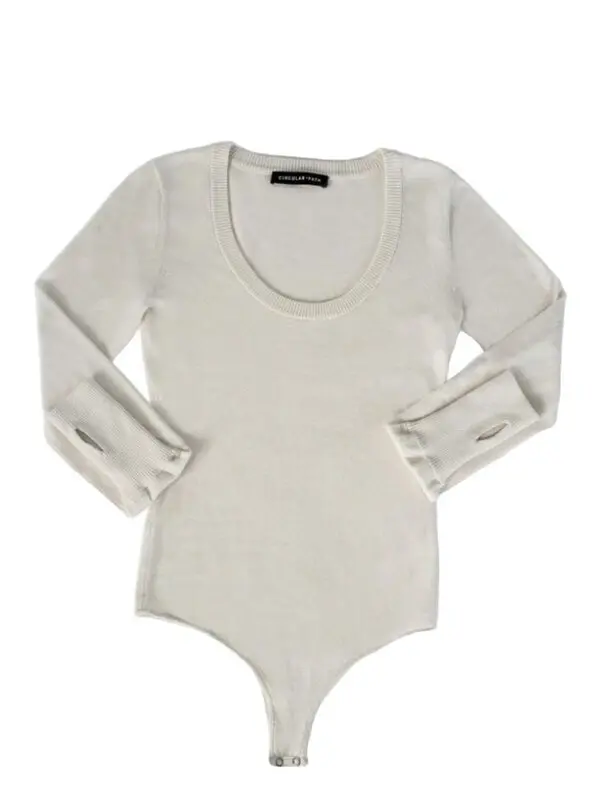 CIRCULAR PATH U Neck Long Sleeve Bodysuit - White