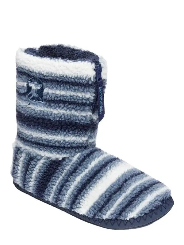 BEDROOM ATHLETICS Teddy Sherpa Slipper Boot Stripe - Blue