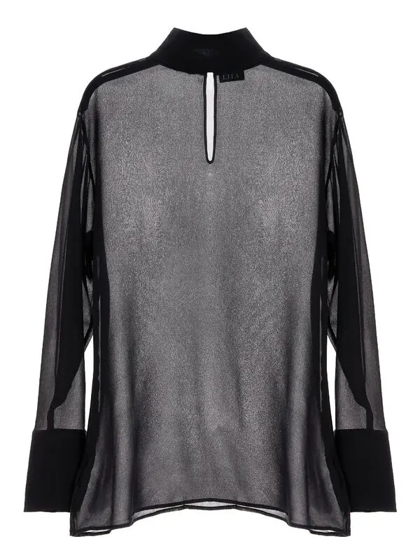 LITA COUTURE Oversized Silk Georgette Blouse - Black