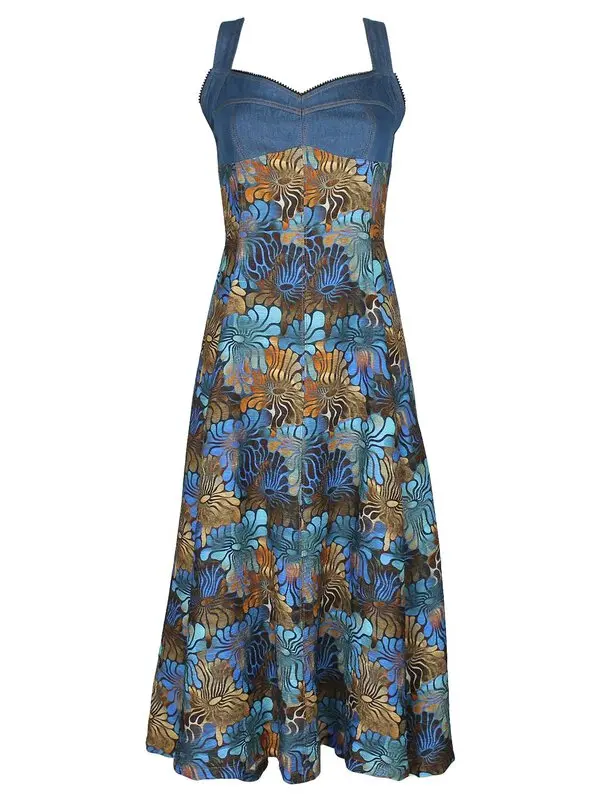 LALIPOP DESIGN Floral Printed Indigo Midi Dress - Blue