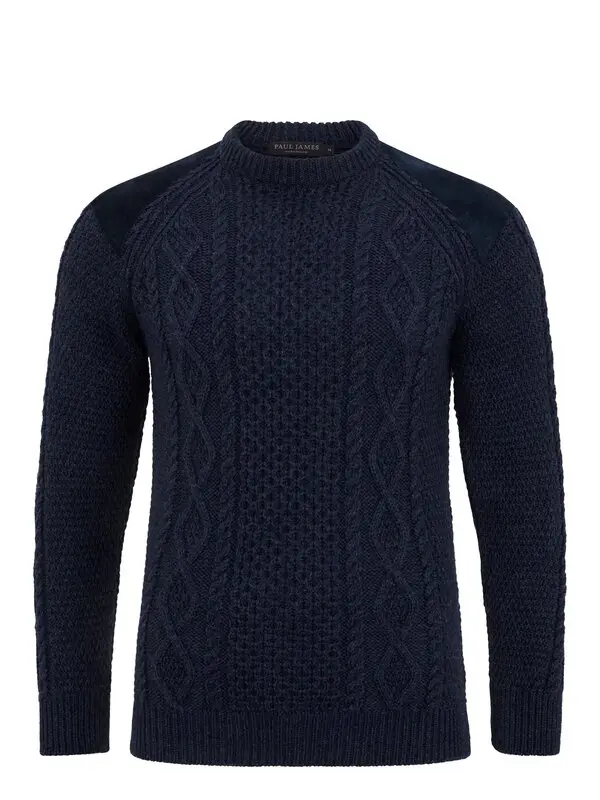 PAUL JAMES KNITWEAR Chunky Merino Wool Archie Shooting Jumper - Blue