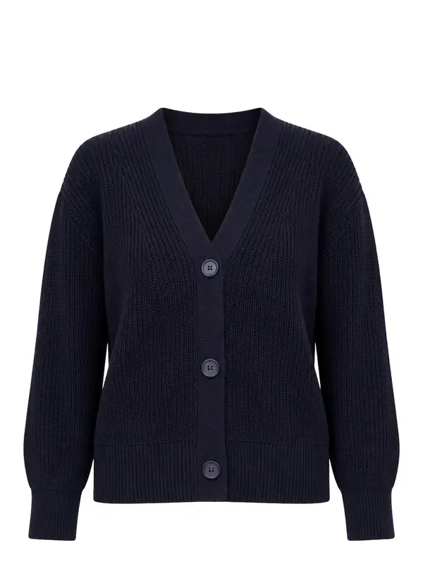 NUVV COLLECTION Cotton Long-sleeve Button-front Cardigan - Blue