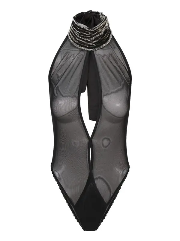 BELLE ET BON BON Edie Glitter Collar Mesh Body - Black