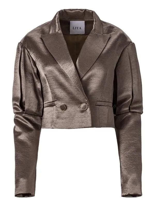LITA COUTURE Statement Cropped Blazer - Grey/silver