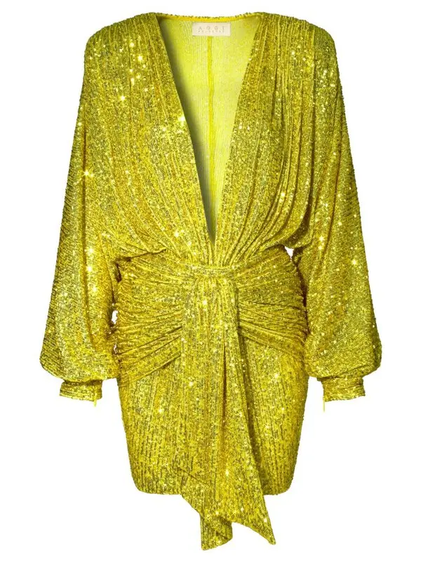 AGGI BY HALEWSKI Sequin-embroidered Mini Dress - Yellow