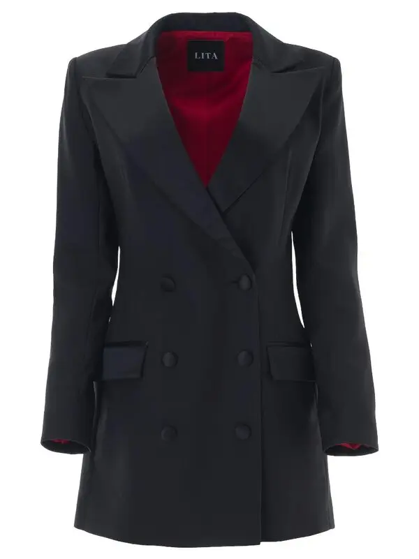 LITA COUTURE Tuxedo Wool & Silk-blend Dress - Black
