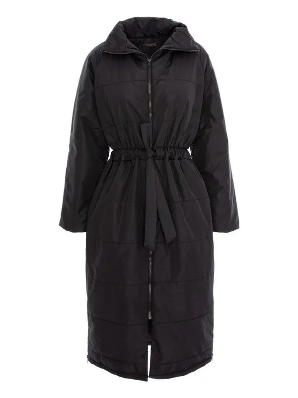 CONCEPT A TROIS Quilted Midi Jacket With Raglan Sleeves - Black