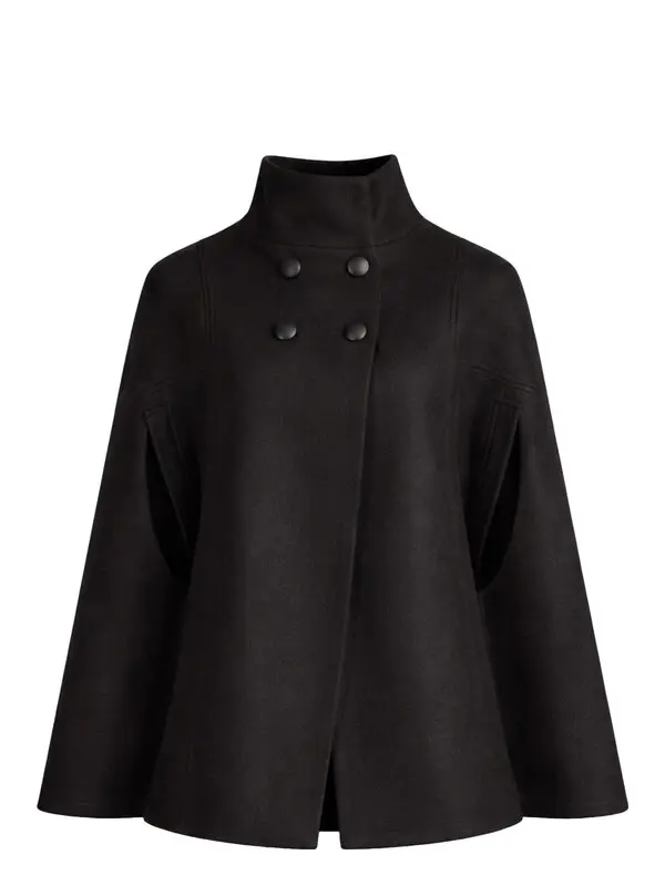 NIKKA PLACE Wool Cape Coat With Buttons And High Neck - Black