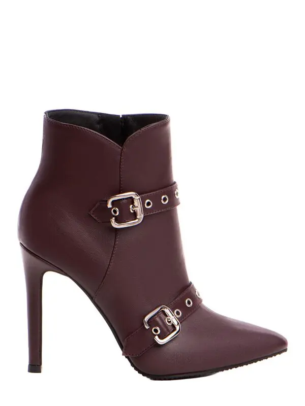 THE 5TH ELEMENT Leather Ankle Boots With Buckle Straps - Red