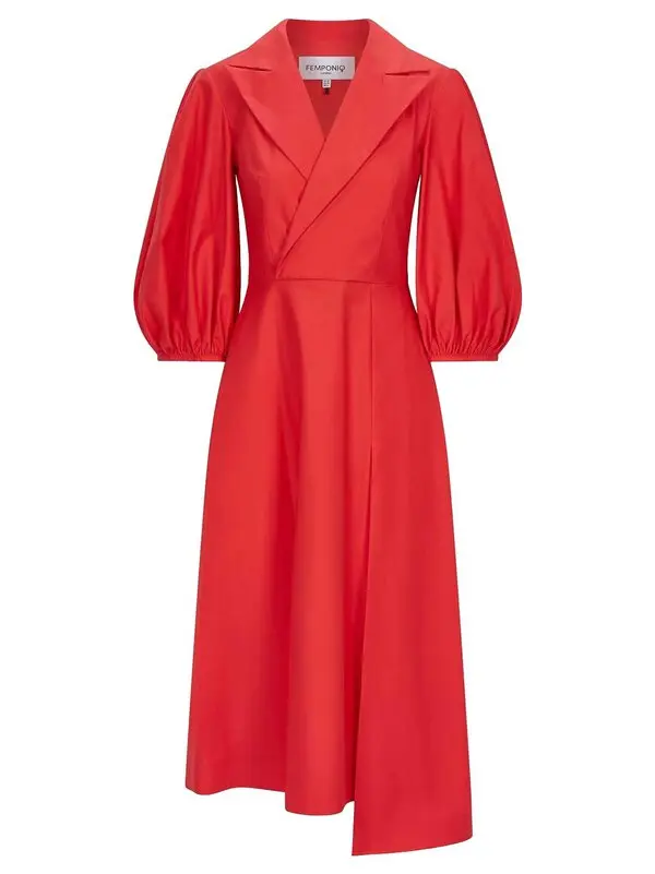 FEMPONIQ Wide Lapel Asymmetric Cotton Dress - Red