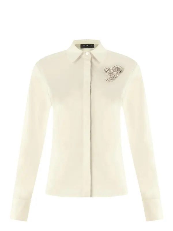 EXQUISE Embellished Collar Shirt - White