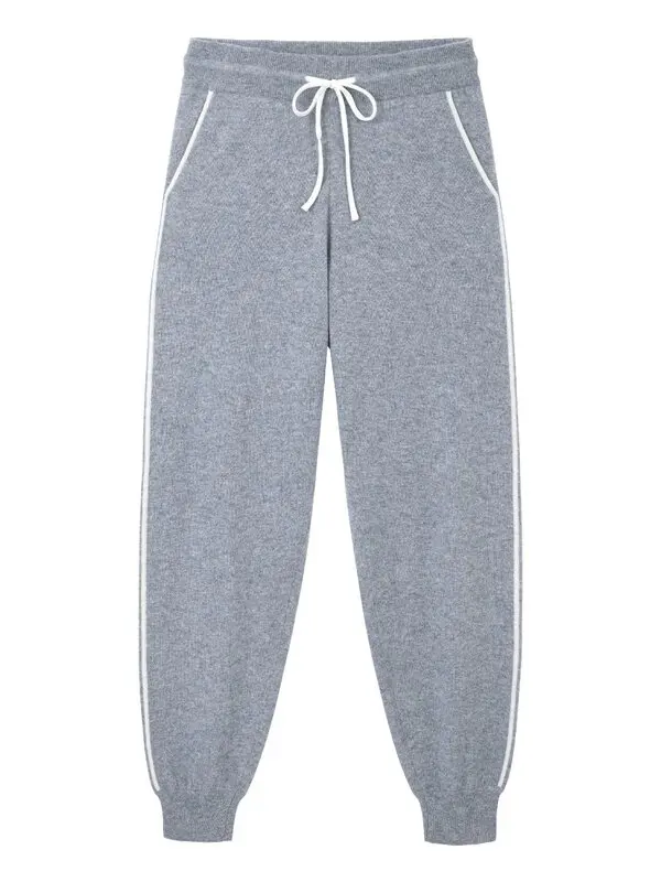 MAMU DREAM Cashmere Cuffed Ankle Joggers With Contrast - Grey