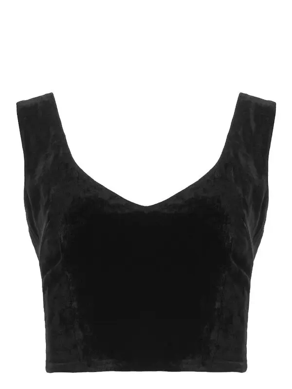 LITA COUTURE Silk Velvet Crop Top - Black