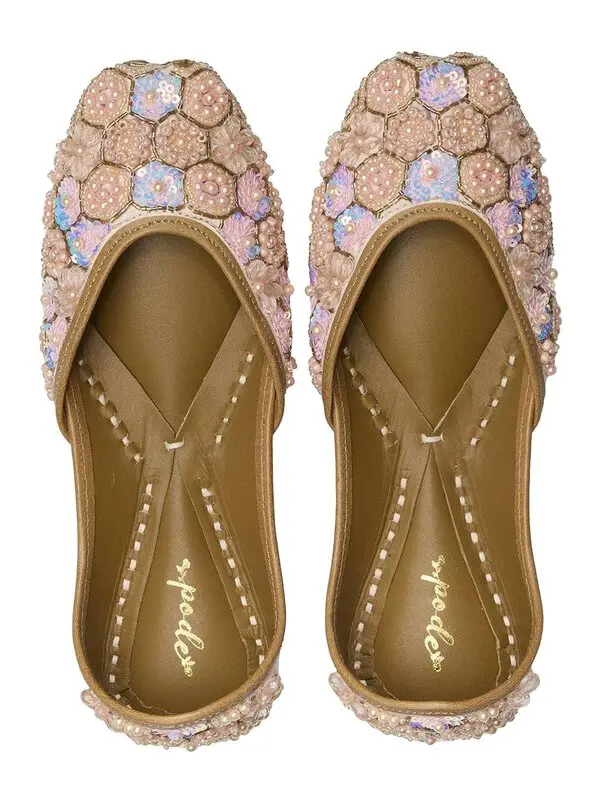 PODE Neutrals Peachy Hive Beaded Flats - Black/white