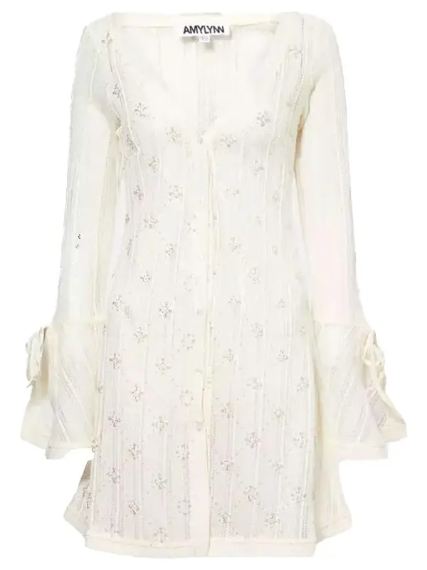 AMY LYNN Crochet Mini Shirt Dress - White
