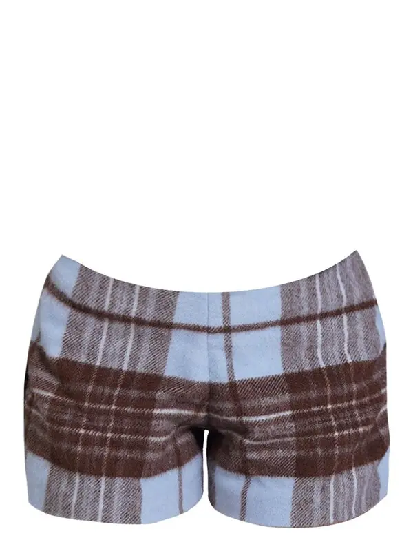 28NATELIER Plaid Wool-blend Tailored Shorts - Blue/brown