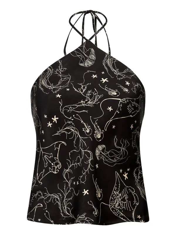 LILY ROU Silk Halter Neck Top - Black