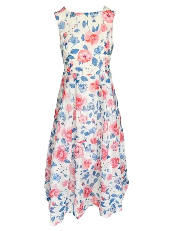 Haris Cotton Printed Silk Blend Maxi Dress - Blue/pink/white