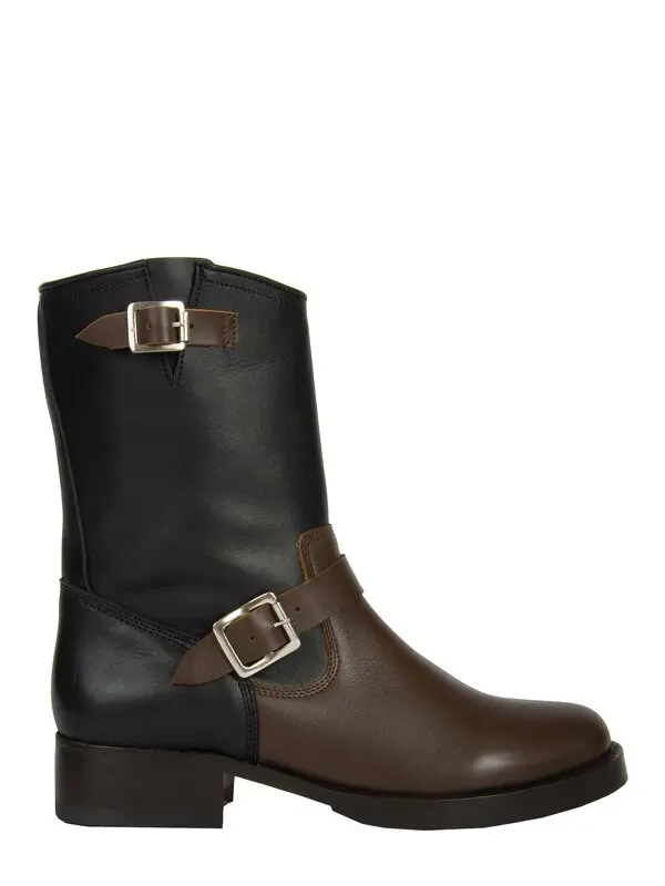 URBNKICKS Biker Boots With Buckle Detail - Black/brown