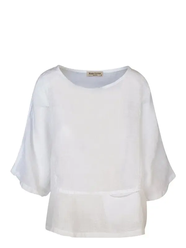 Haris Cotton Linen Gauze Blouse With Pocket - White