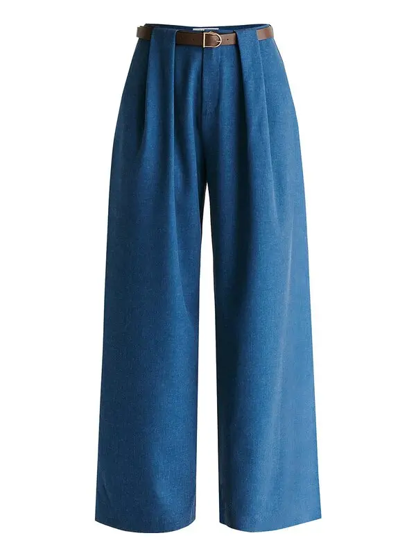 PAISIE Belted Wide-leg Trousers With Pleats - Blue