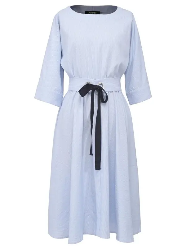 SMART AND JOY Wide-belt Flared Dress - Blue