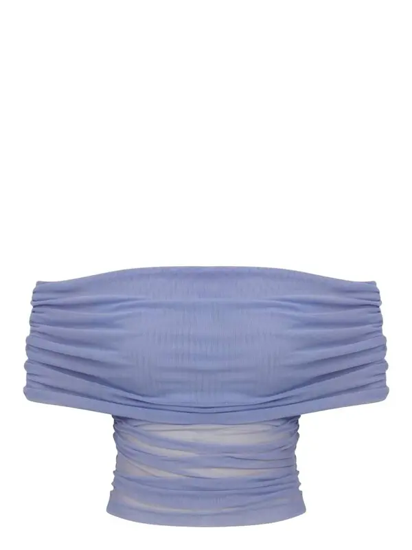THISISU COLLECTION Sheer Cropped Strapless Top - Blue