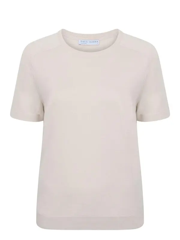 PAUL JAMES KNITWEAR Ultra Fine Cotton Cassie Knitted T-shirt - Beige