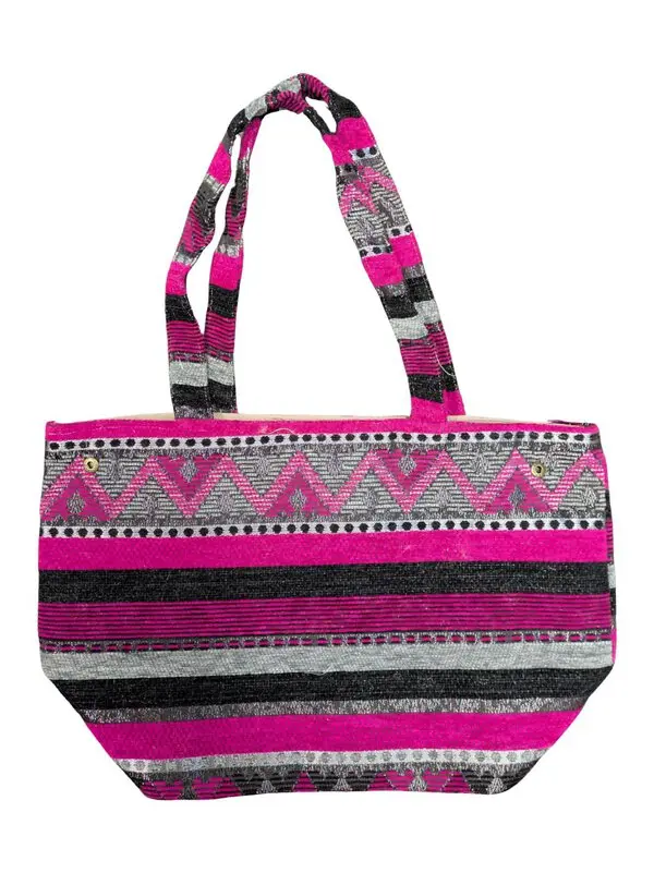 BERBER LEATHER The Nador Small Expandable Fabric Tote - Pink/black/silver