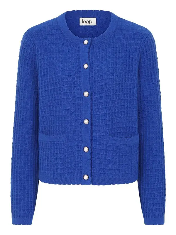 LOOP CASHMERE Crew Neck Cashmere Cardigan - Blue