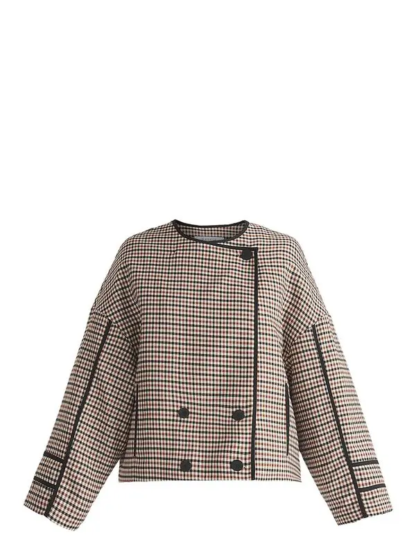 PAISIE Checked Double-breasted Jacket With Scarf - Red