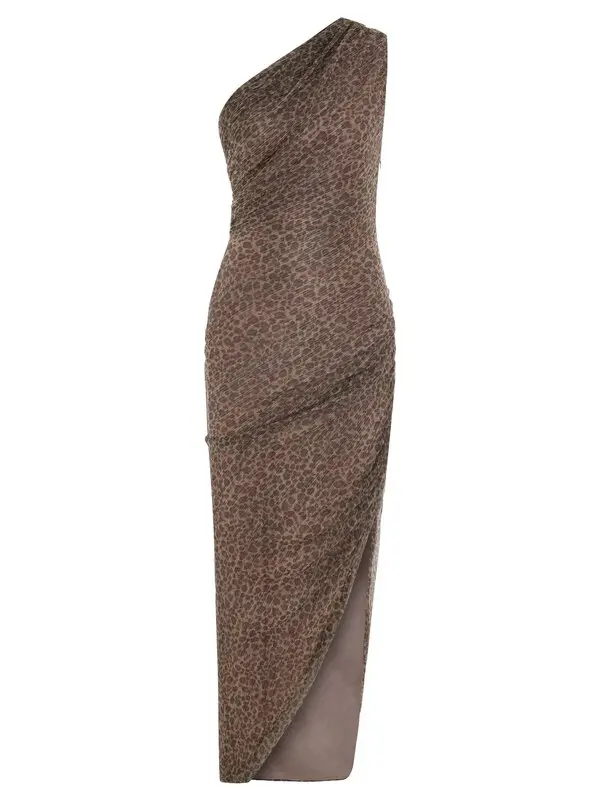 PCFG Leopard Asymmetric Backless Dress - Gold/black