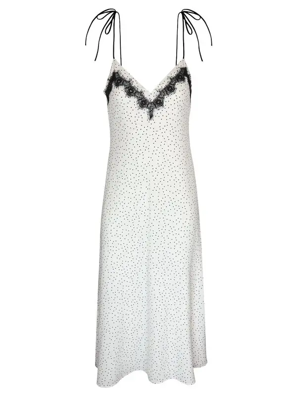2KSTYLE Caroline Lace-trimmed Polka-dot Slip Midi Dress - Black/white