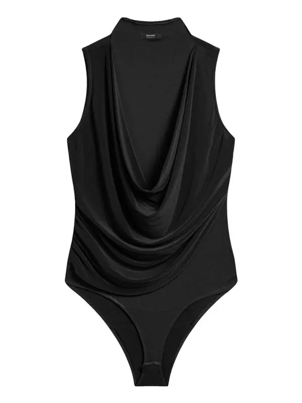 NOCTURNE Draped Mesh-panel Bodysuit - Black