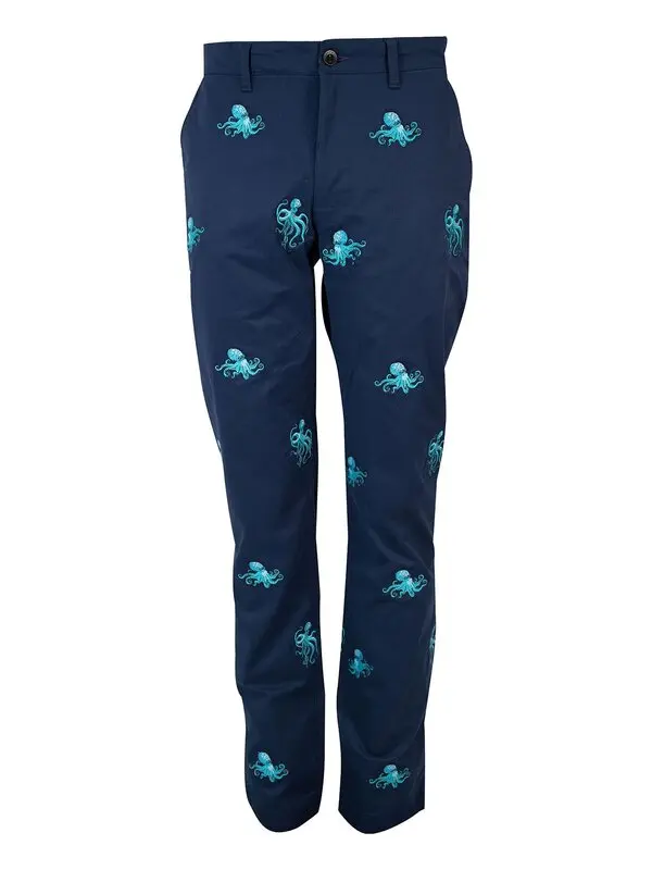 LORDS OF HARLECH Charles Octopus Embroidery Trousers - Blue