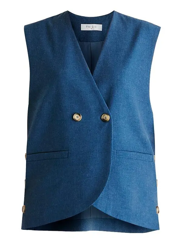 PAISIE Side Buttoned Longline Waistcoat - Blue