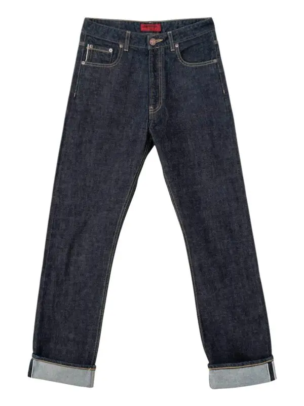 DIN & DEEN Regular Fit Raw-effect Selvedge Denim Jeans Katana Collection - Blue