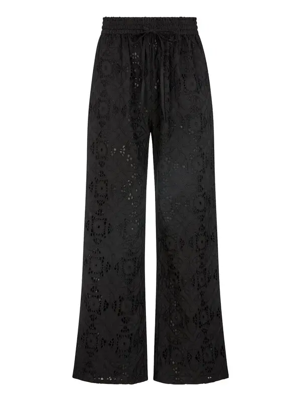 RAFFYA Opal Broderie Anglaise Wide Leg Trouser - Black