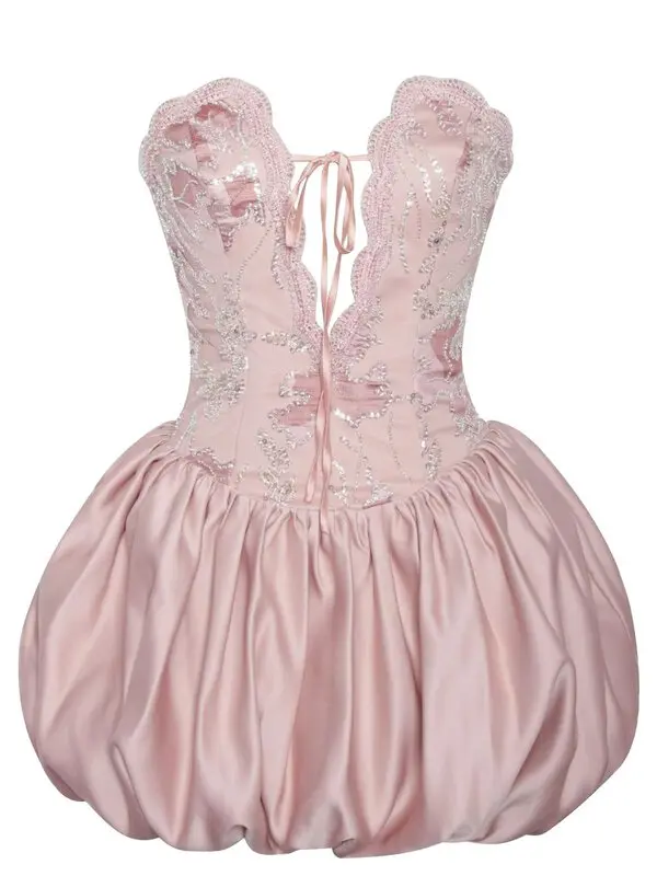 MISS CIRCLE NEW YORK Embroidered Bubble Hem Mini Dress - Pink