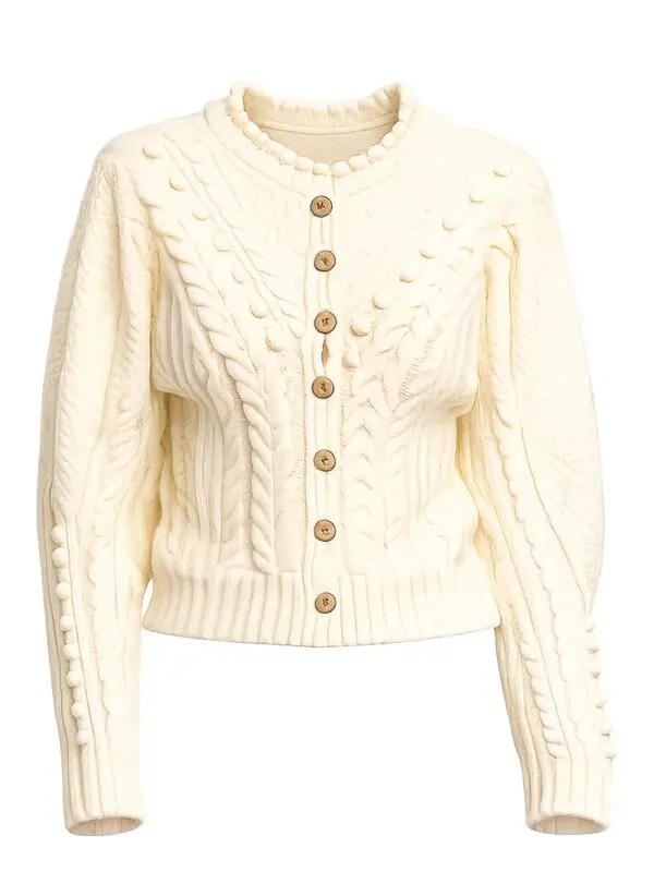 TANTRA SPAIN SL Crochet Knit Jacket With Pompom And Floral Details - Beige
