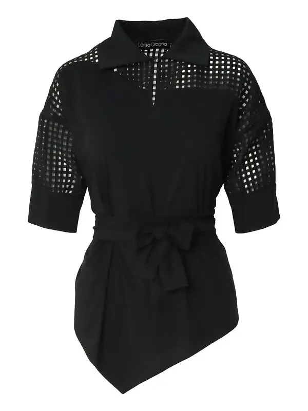 LARISA DRAGNA Trio Cotton Shirt With Voile Insert - Black