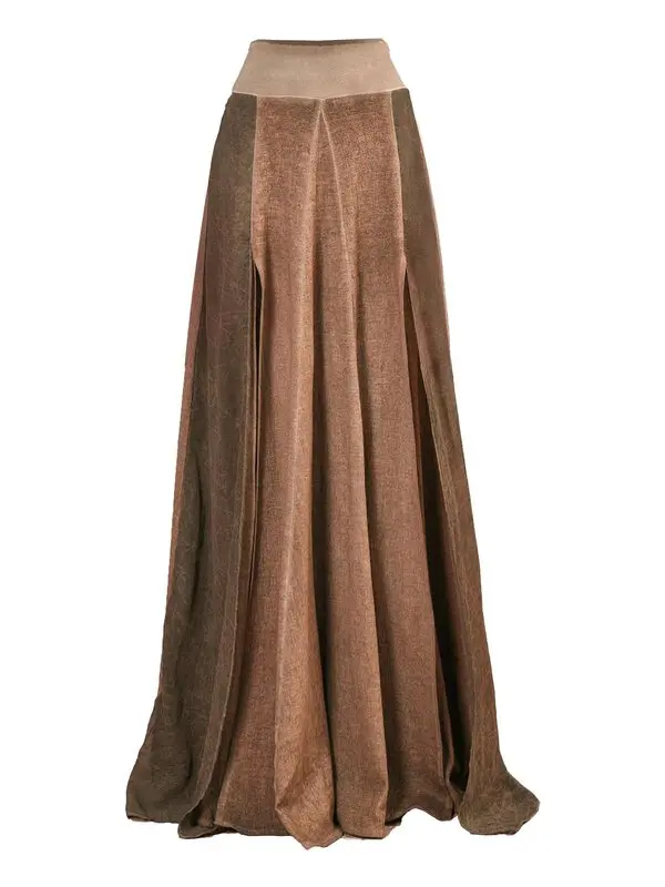 ZHENABIA Maxi High Slit Skirt - Brown