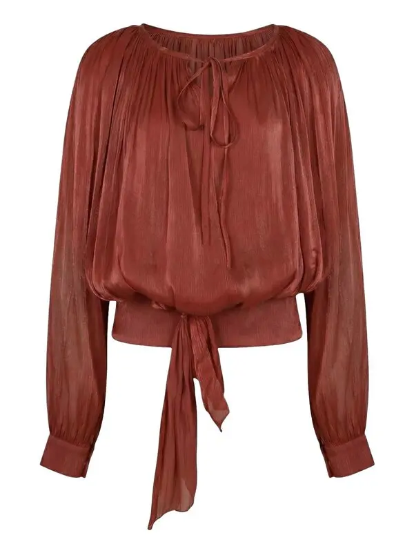 MODENAIRE Tie-neck Blouse With Blouson Sleeves - Red