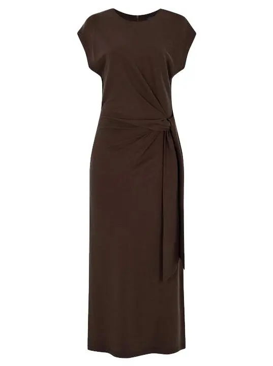 EXQUISE Tie Detailed Midi Dress - Brown