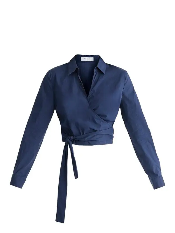 PAISIE Side Tie Wrap Blouse - Blue