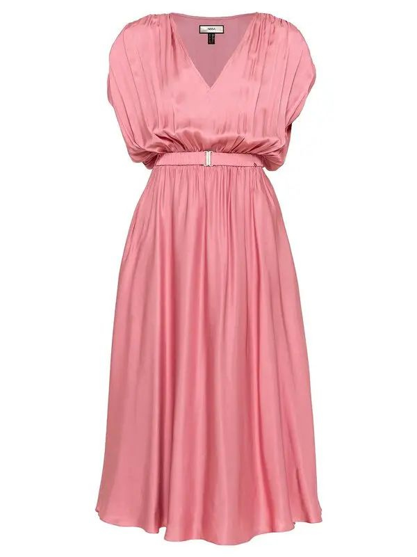 NISSA Belted Viscose Midi Dress - Pink