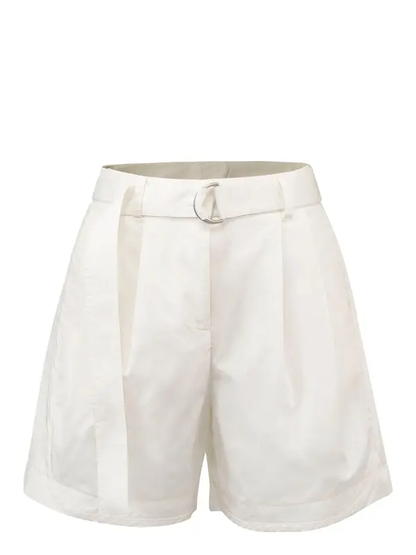 SMART AND JOY Buckled Pleated Stretch Cotton Shorts - White
