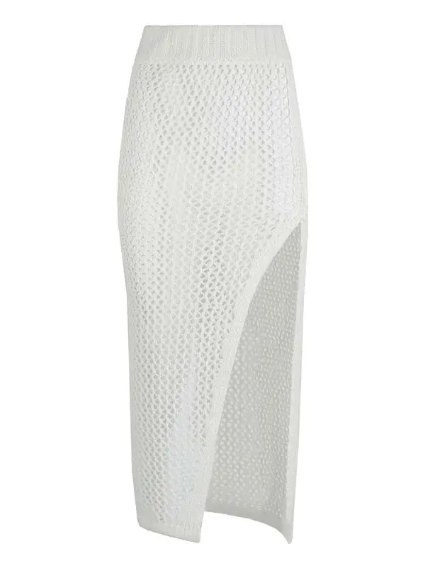 MONARCH Cara Crochet Knit Midi Skirt - White