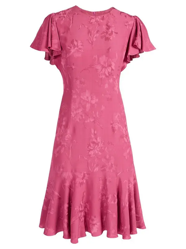 Santorelli Grazia Flutter Sleeve Floral Jacquard Sheath Dress - Pink
