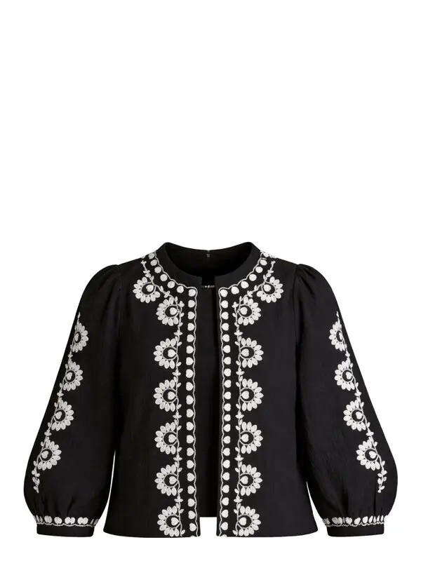 ROSE & NANCY Embroidered Throw-on Jacket - Black